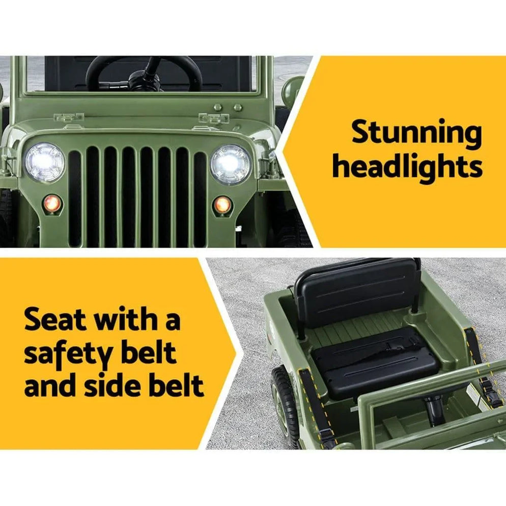 Willys Jeep Kids Electric Military Ride on Cars 2 seater 4WD — Kidscars ...